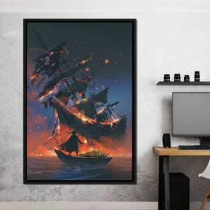 Stealing the Treasure: Pirate Ship Art | Sea Adventure | Nautical Decor ...