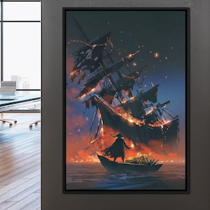 Stealing the Treasure: Pirate Ship Art | Sea Adventure | Nautical Decor ...