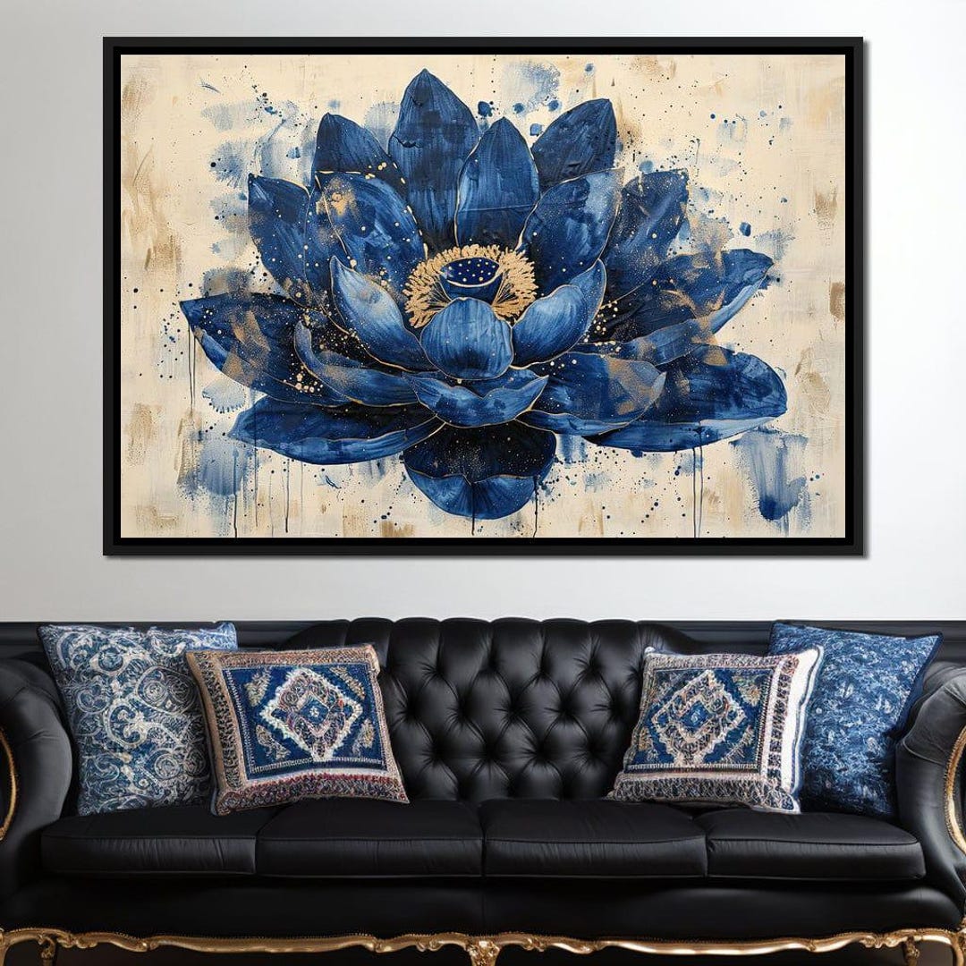 Sapphire Lotus Splendor: Blue Lotus Wall Art | Floral Modern Canvas ...