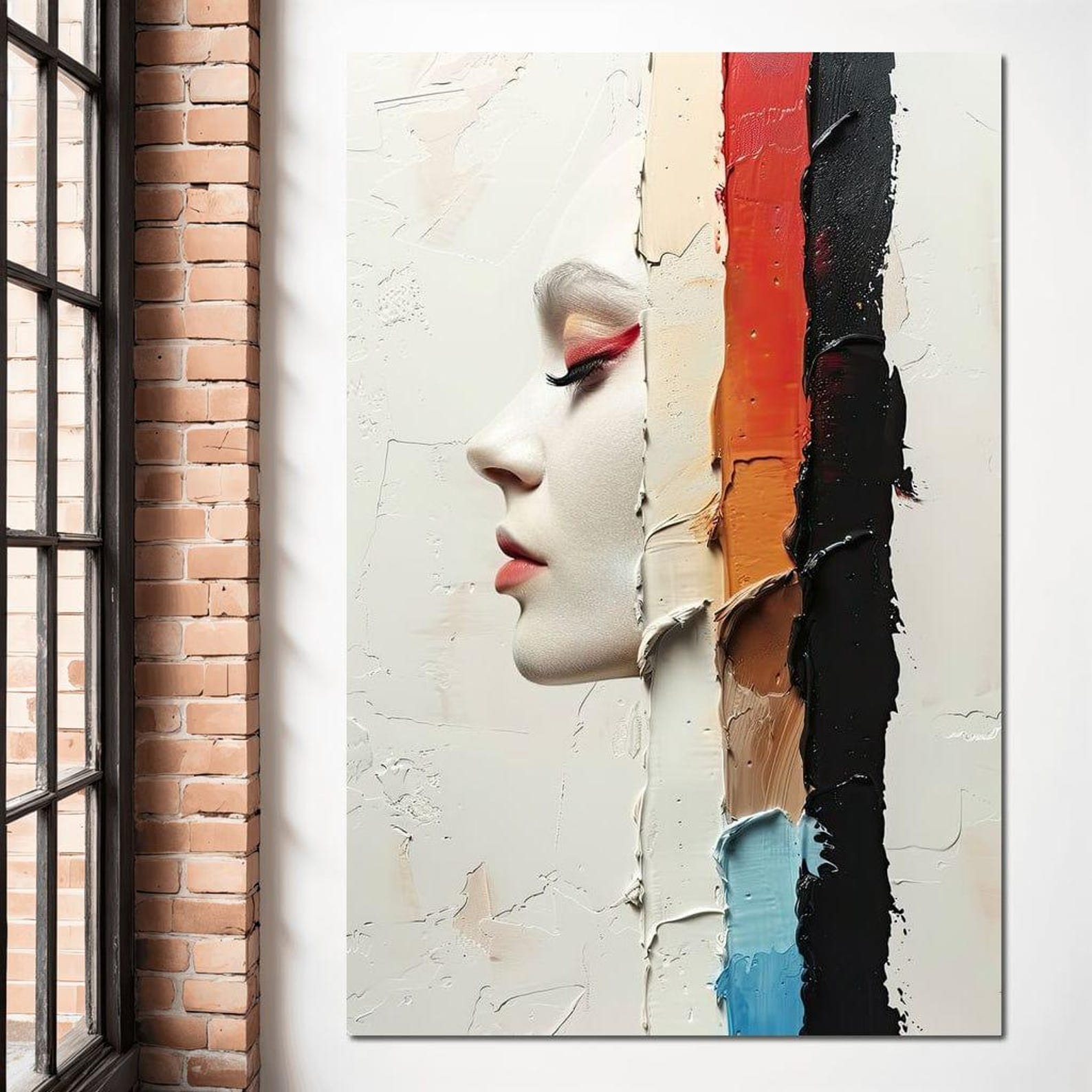 Painted Visage Fragmented: Abstract Face Art | Modern Home Decor ...