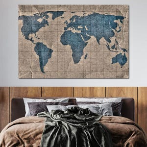 Blue Lands World Map: Vintage Map, Wall Decor, Travel Decor, Geography ...