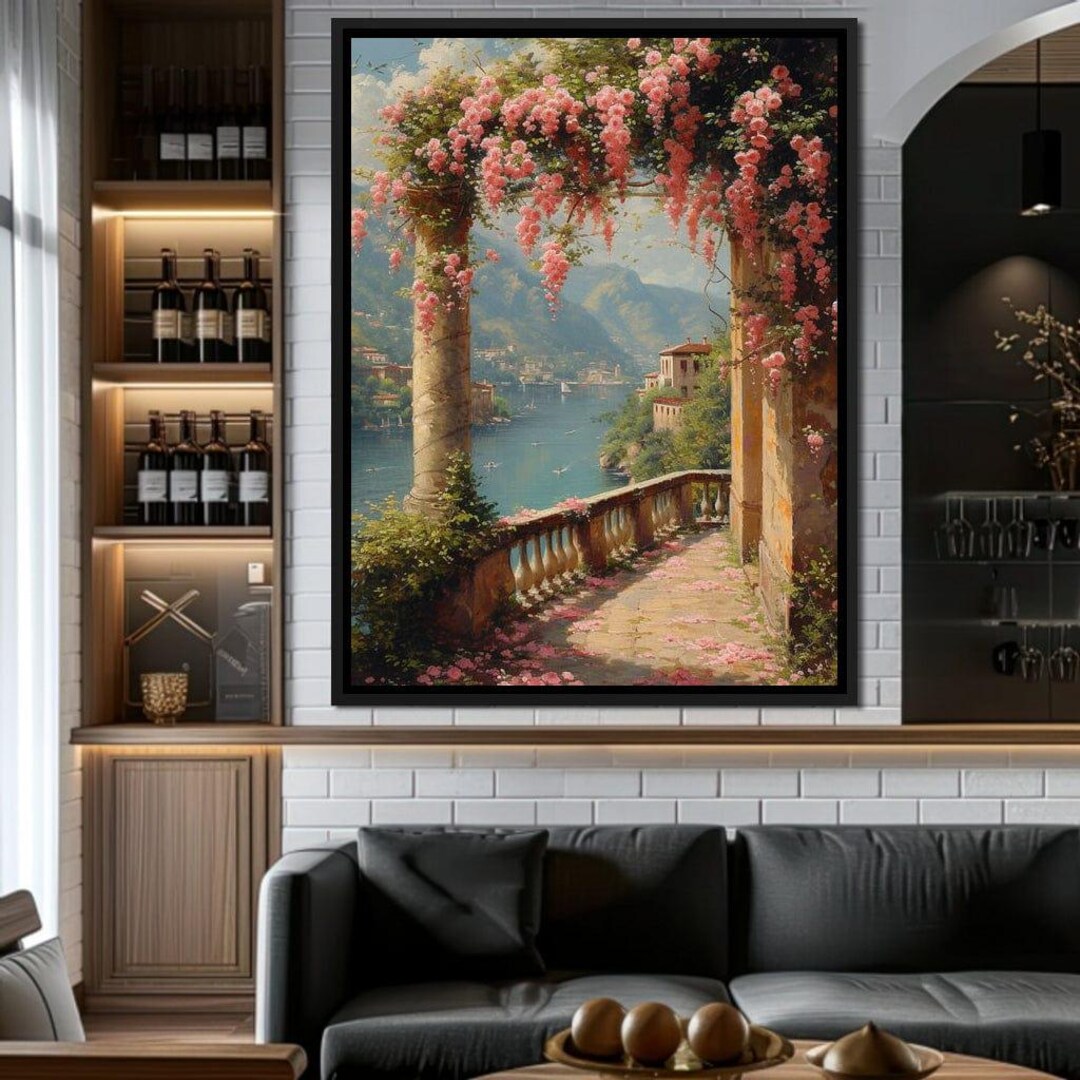 Blossomed Lakeside Retreat: Floral Landscape | Romantic Wall Art ...