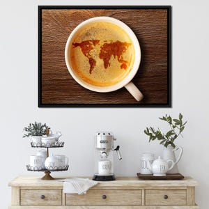 World Map Coffee Cup: Coffee Themed Wall Art | World Map Decor | Travel ...