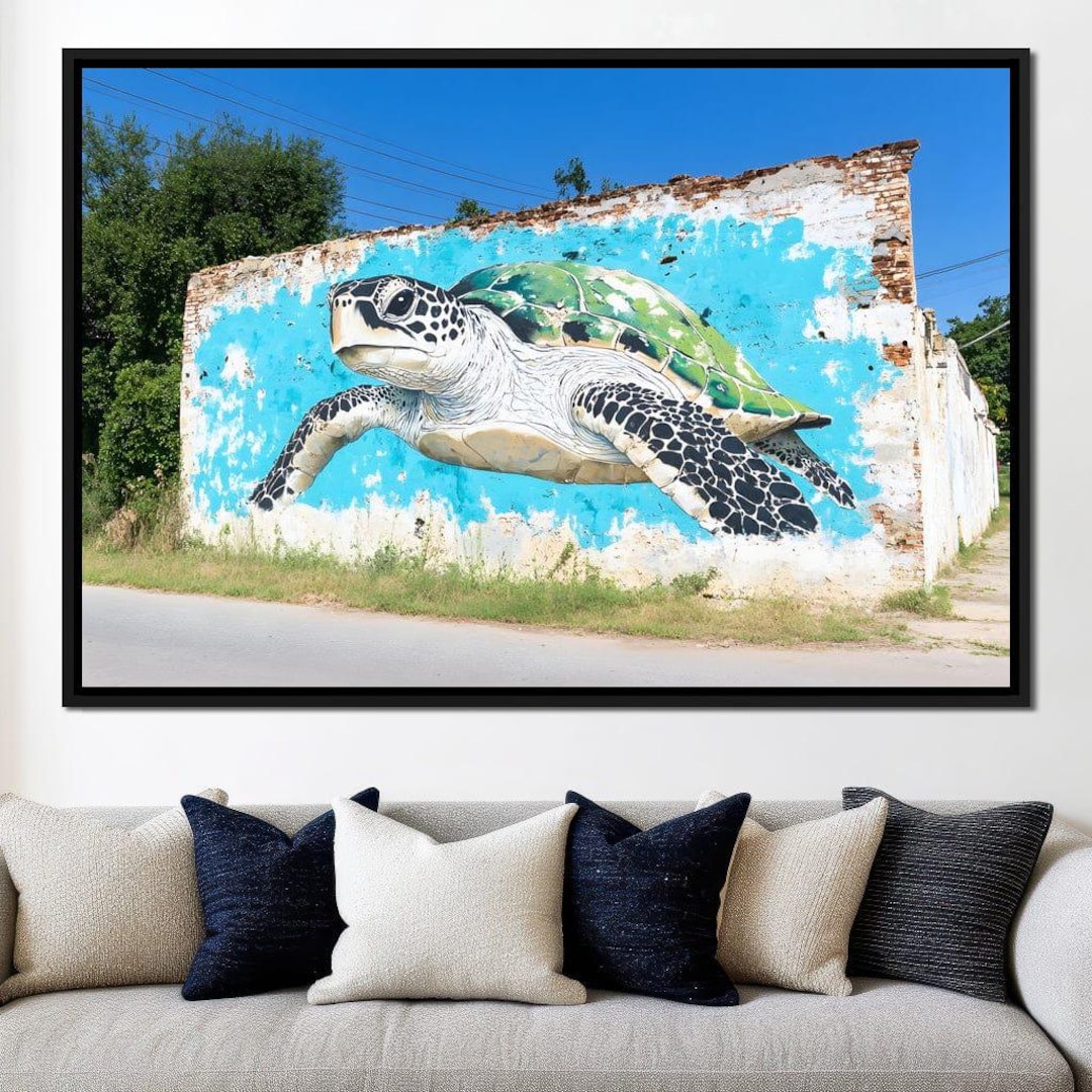Street Art - Sea Turtle Voyage: Ocean Graffiti Canvas | Coastal Home ...