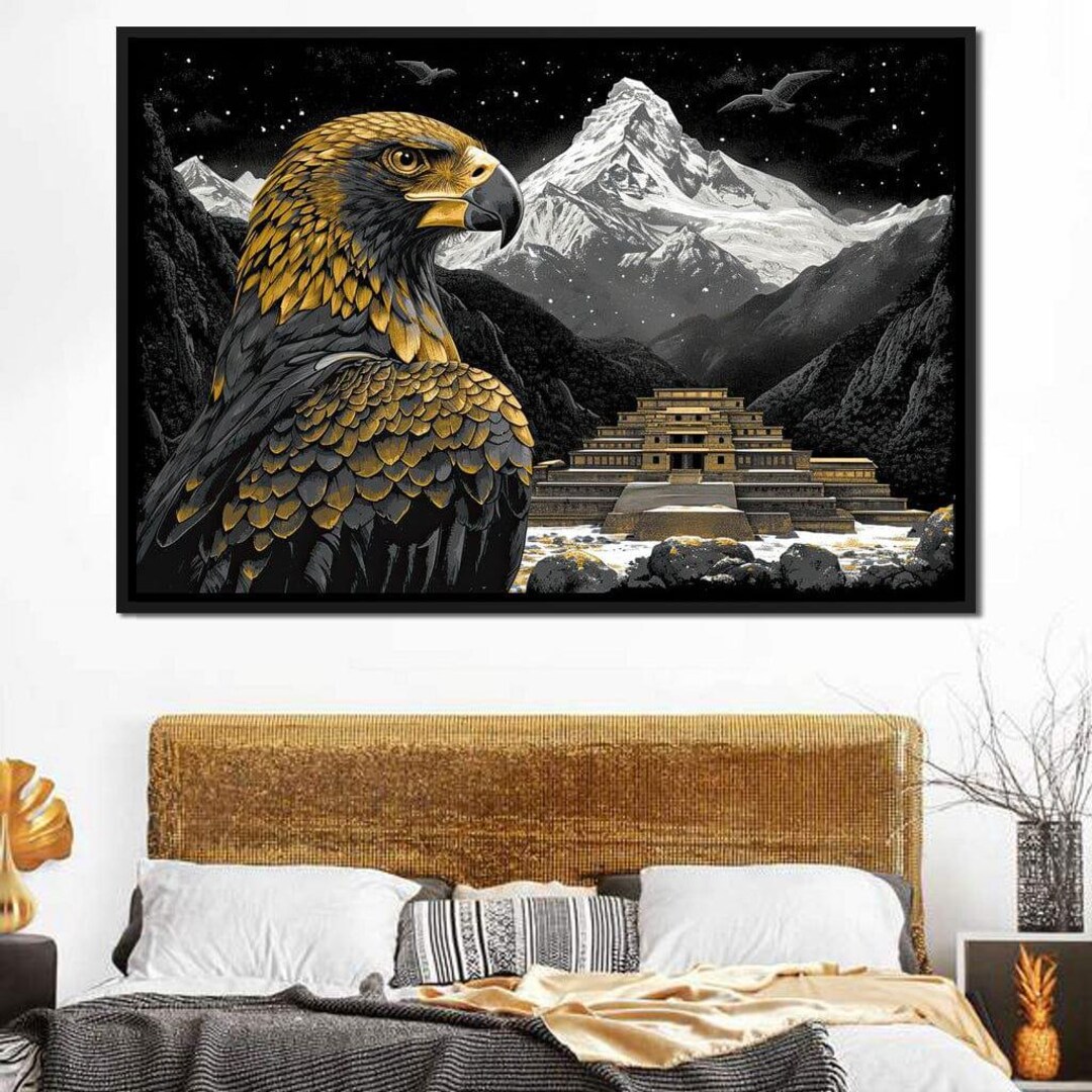 Majestic Aztec Golden Eagle Wall Art | Gold and Black Tribal Decor ...