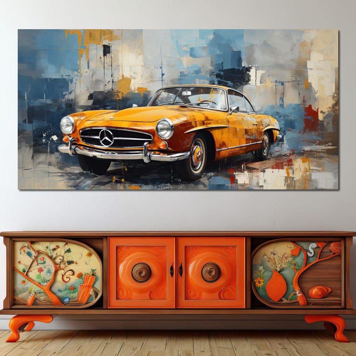 Retro Golden Classics: Vintage Car Wall Art Stylish Home Decor Colorful ...