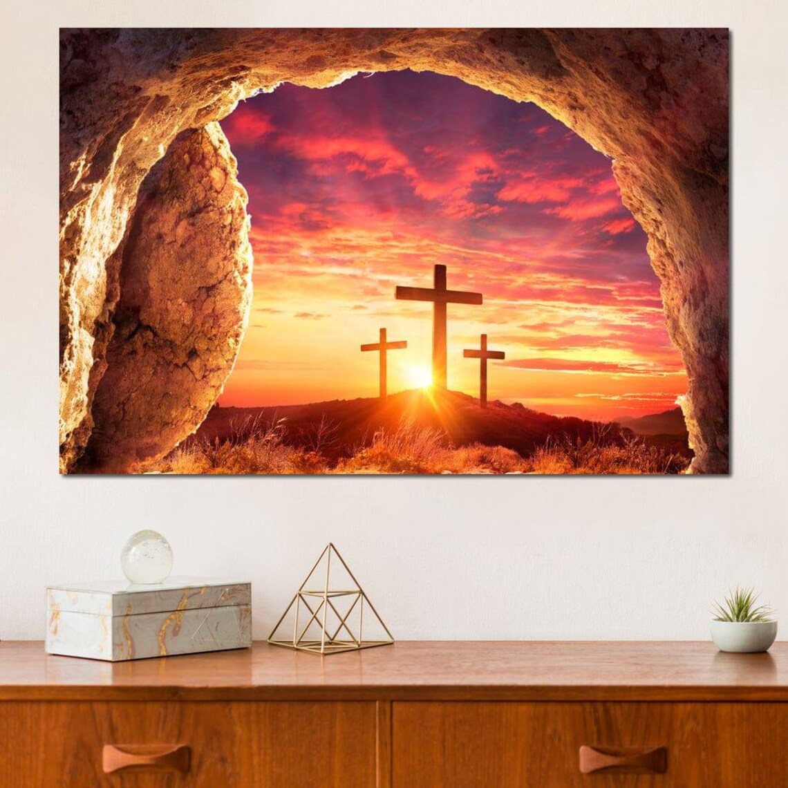 Resurrection: Christian Cross Art | Spiritual Sunset Decor | Faith Wall ...