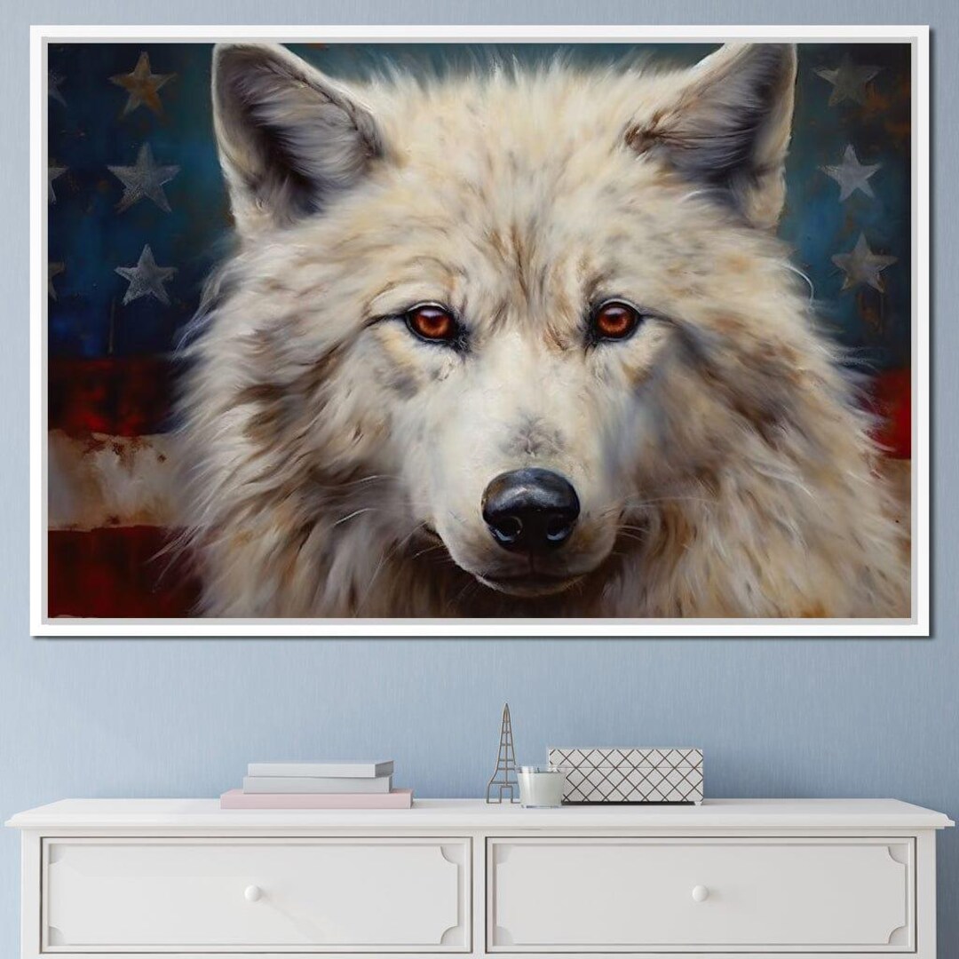 Land of the Brave Samoyed: USA Flag Art White Wolf Decor Patriotic ...
