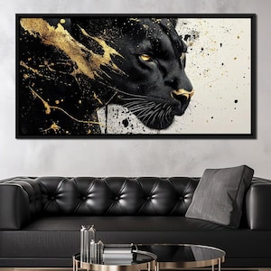 Golden Panther Radiance: Modern Animal Art | Black Gold Decor | Luxe ...