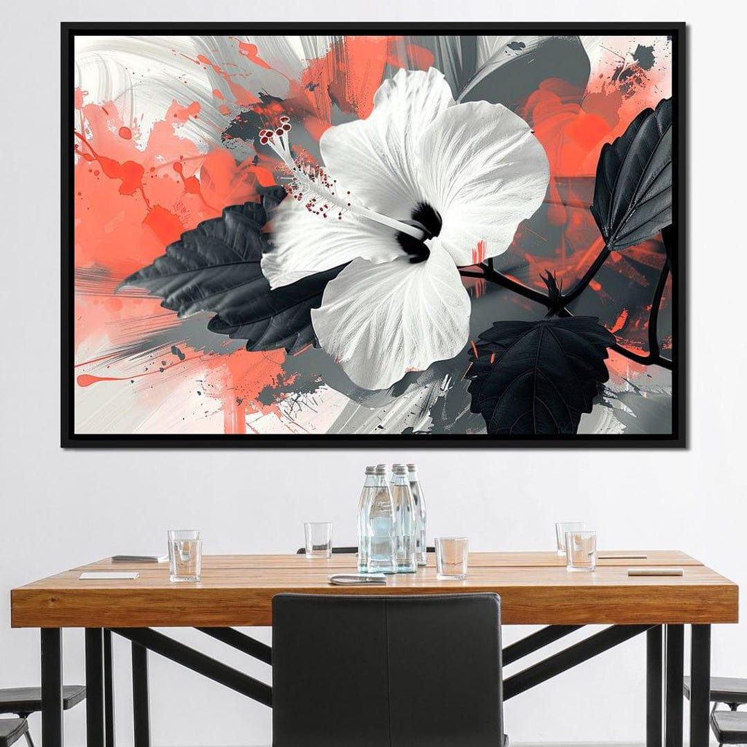 Sanguine Hibiscus Dreams: Hibiscus Wall Art | Red Black White Floral ...