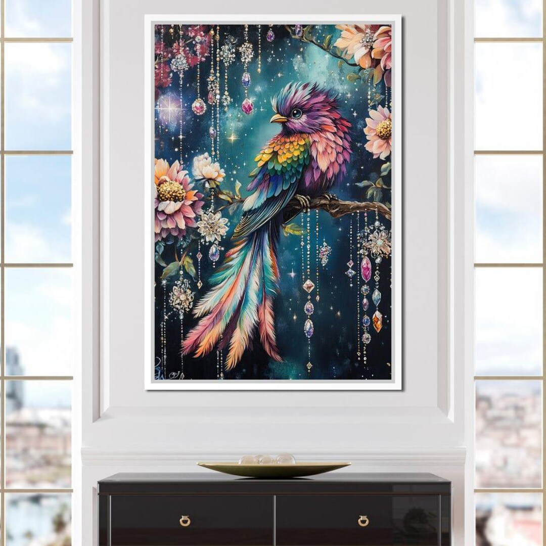 Enchanted Jewel Toned Bird Fantasy: Vibrant Wall Art | Colorful Bird ...