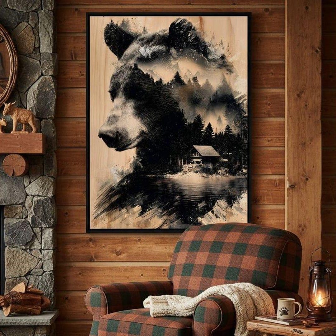Bear Forest Cabin Reflections: Rustic Nature Wall Art | Cozy Cabin Home ...