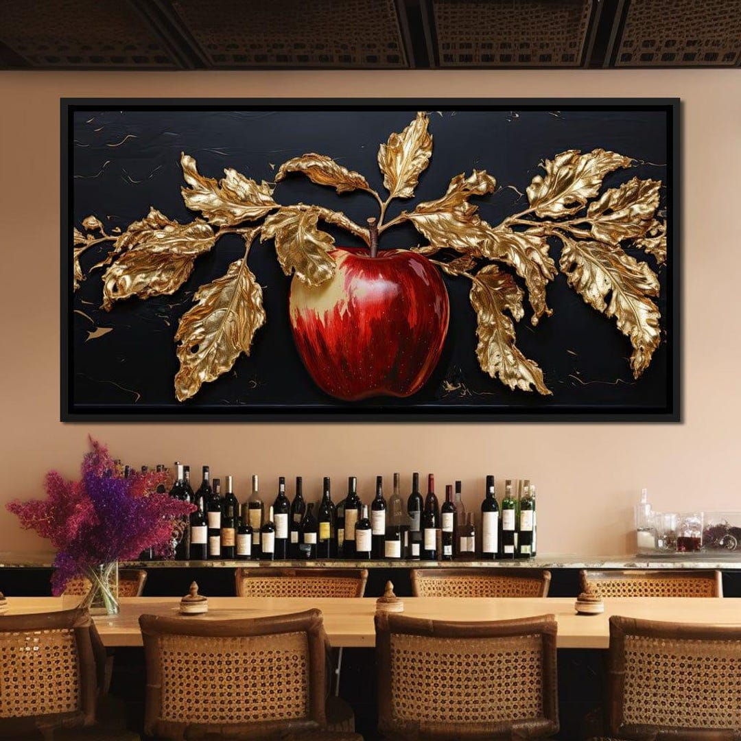 Golden Harvest of Eden: Black & Gold Fruit Decor | Apple Design ...