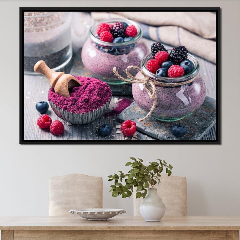 Chia Seeds & Acai Pudding Vibrant Food Art Healthy Kitchen Decor Berry ...