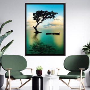 Cyan Tree: Serene Art Print, Nature Wall Art, Calm Water Scene ...