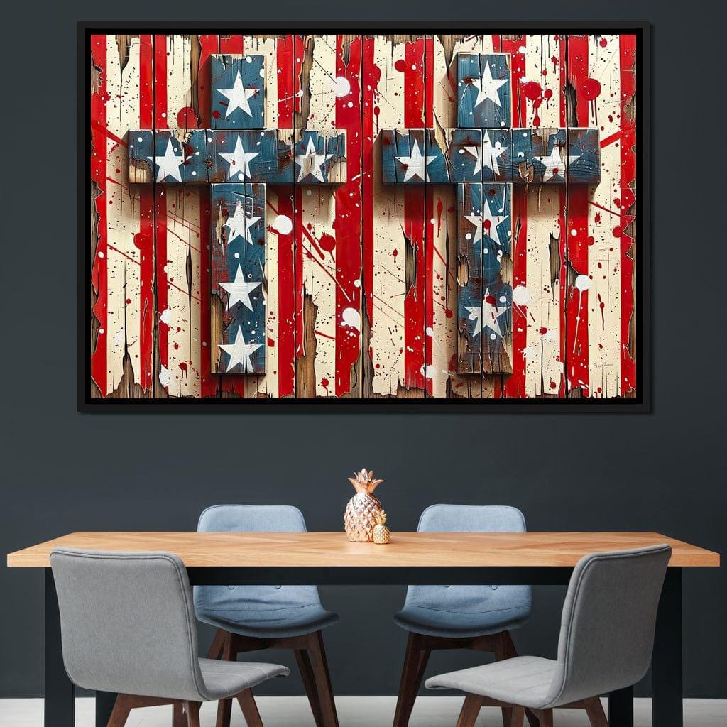 Patriotic Splatter on Planks: Rustic USA Decor Red White Blue Christian ...