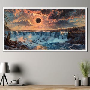 Solar Eclipse Over Falls: Nature Wall Art | Tranquil Landscape ...