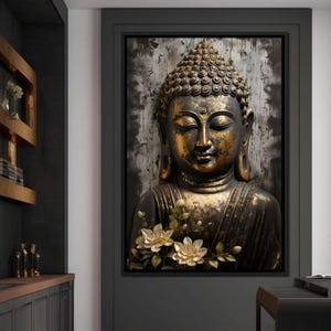 Golden Gaze of the Buddha: Spiritual Wall Art | Meditation Decor | Zen ...