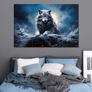 Azure Midnight Wolf: Wolf Wall Art | Mystic Animal Art | Midnight Home ...