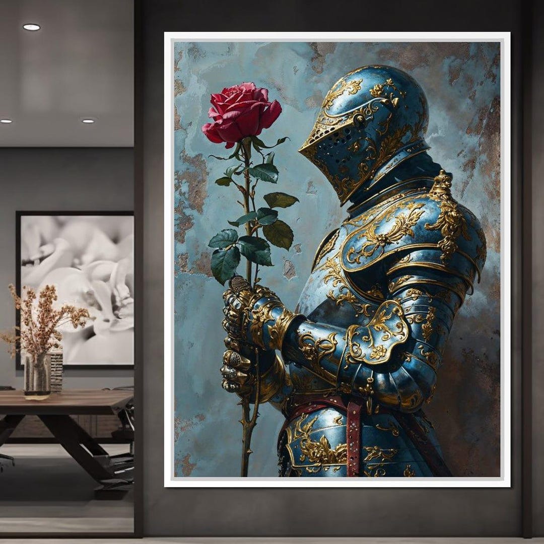 Knight of the Velvet Bloom: Romantic Medieval Art | Blue Armor Rose ...