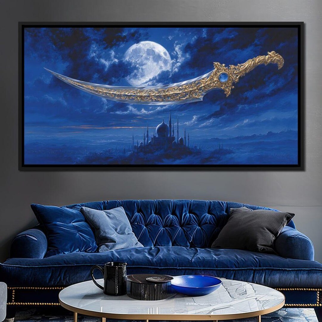 Golden Scimitar Under Full Moon: Arabian Nights Wall Art | Moonlit ...