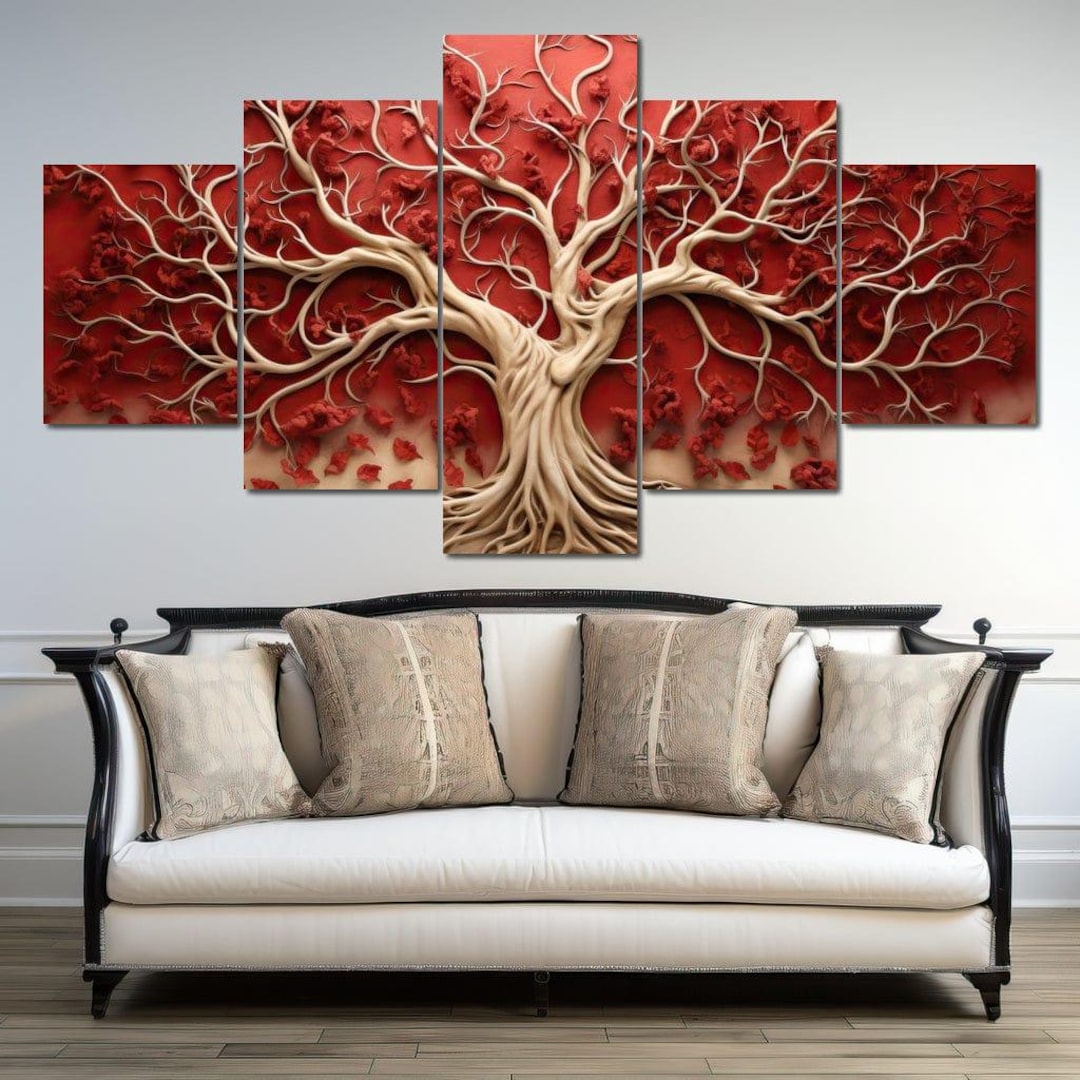 Gold and Red Tree of Life: Multi-panel Nature Wall Art, Earthy Modern ...