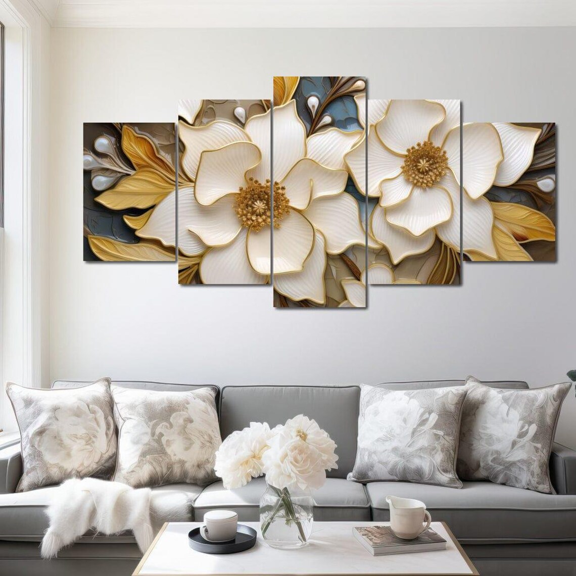 Golden Vortex of Organic Blooms: Wall Decor | Botanical Print | Floral ...