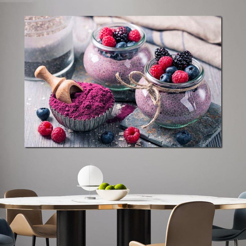 Chia Seeds & Acai Pudding | Vibrant Food Art | Healthy Kitchen Decor ...