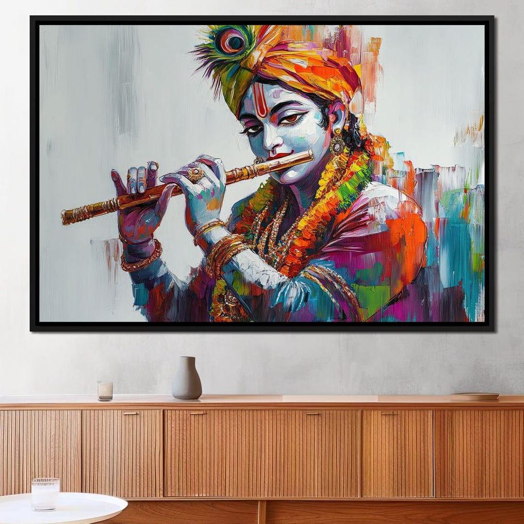 Hindi Harmonic Colors of Devotion: Krishna Flute Art | Spiritual Wall ...