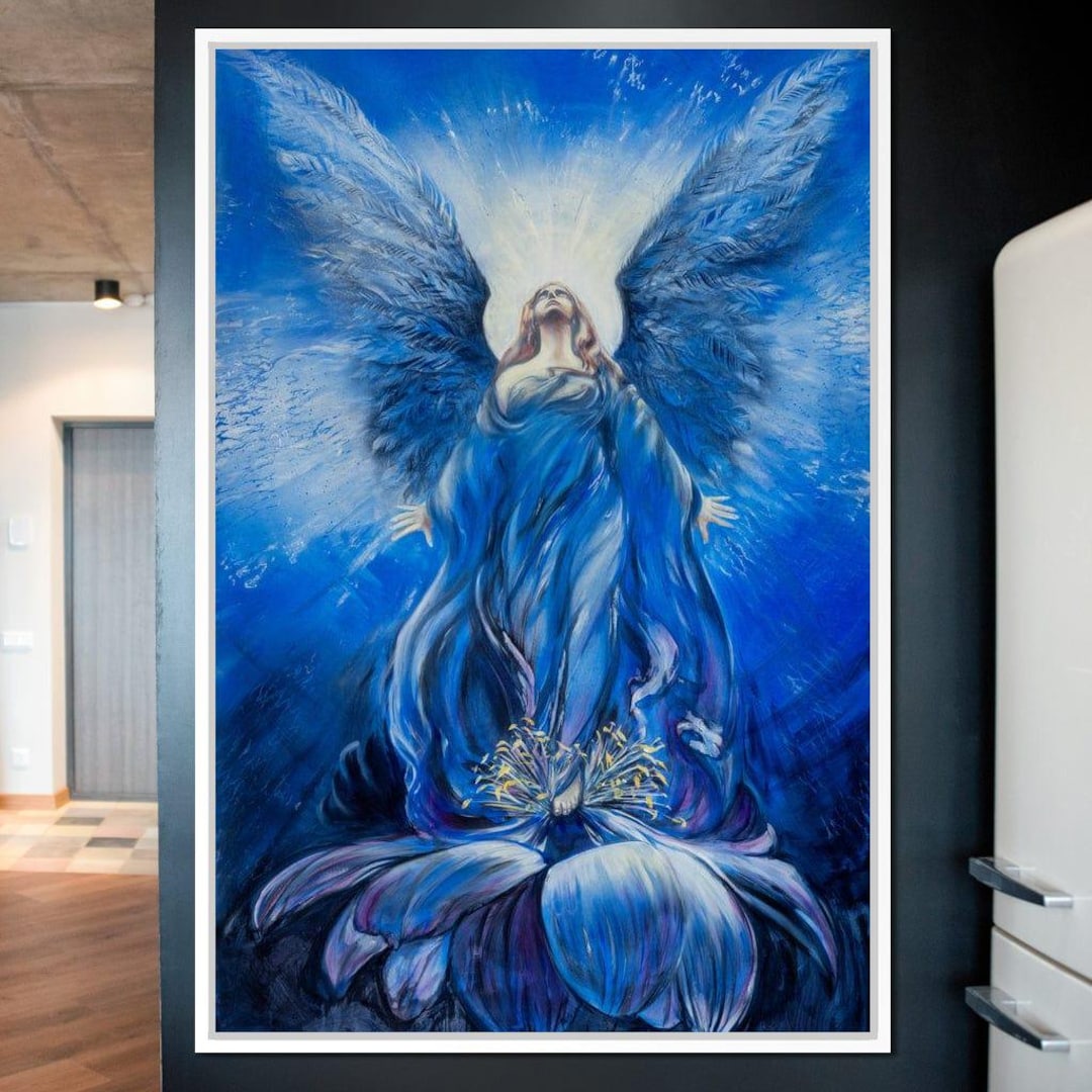Blue Angel: Serene Christian Wall Art | Fantasy Painting of Jesus and ...