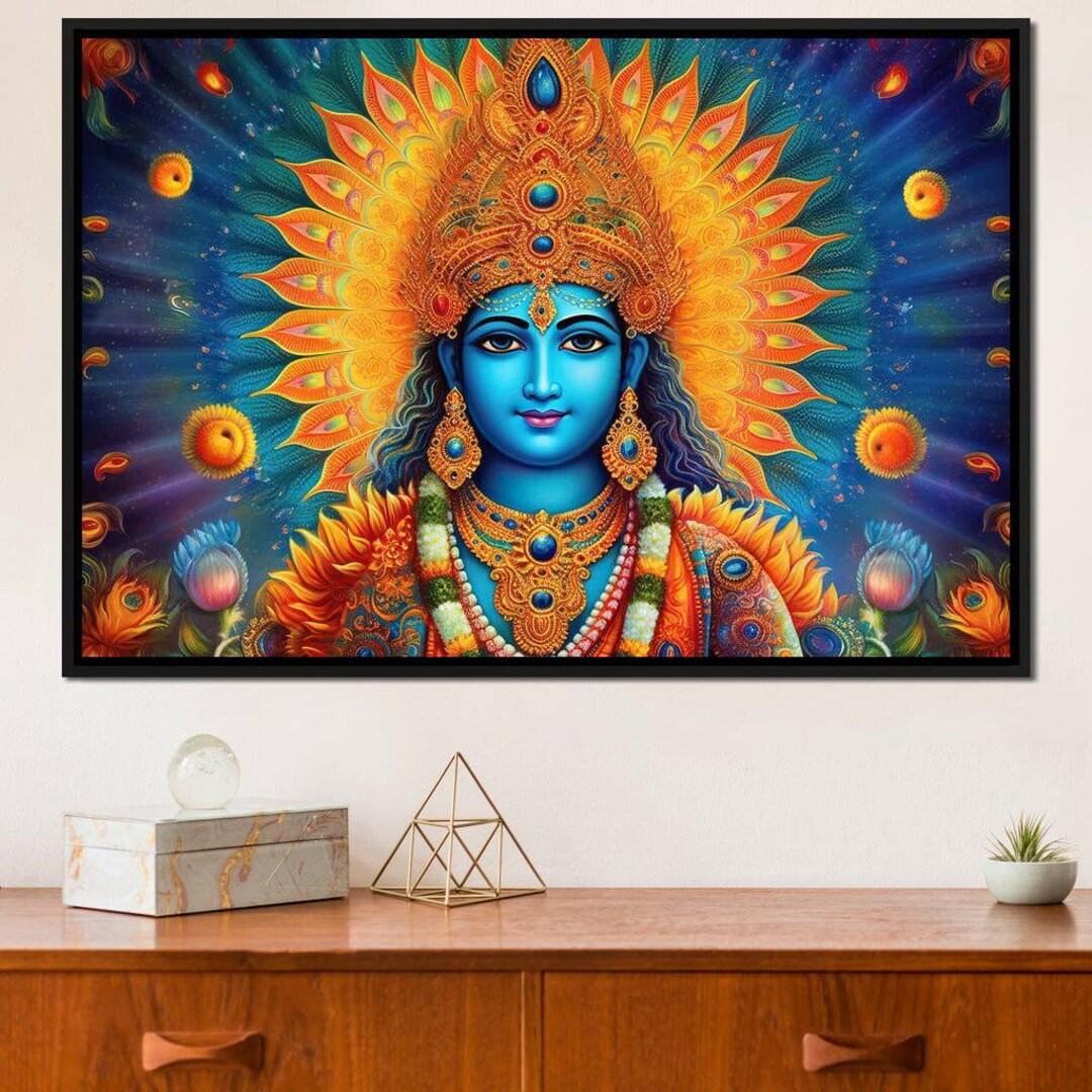 Vishnu's Aura: Hindu Deity Art | Colorful Spiritual Home Decor ...