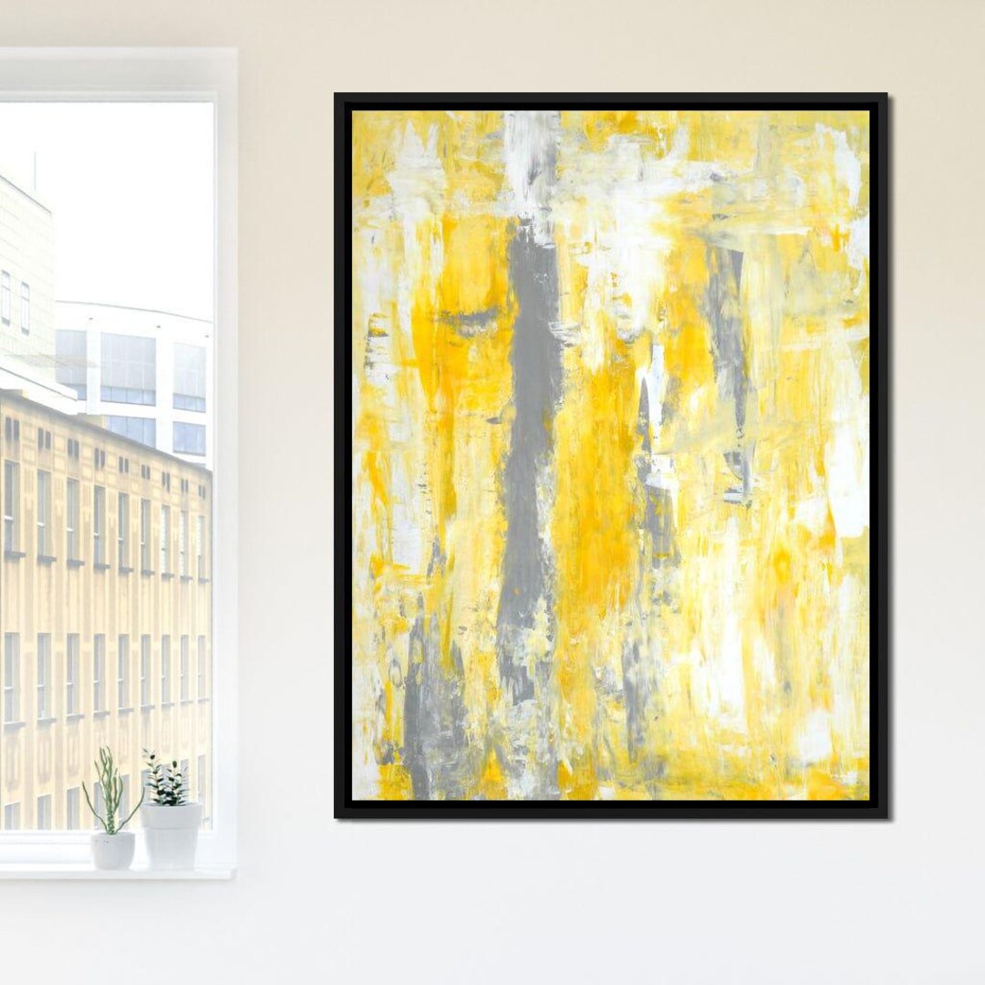 Grey & Yellow Abstract Art Painting | Modern Art Canvas | Large Wall ...