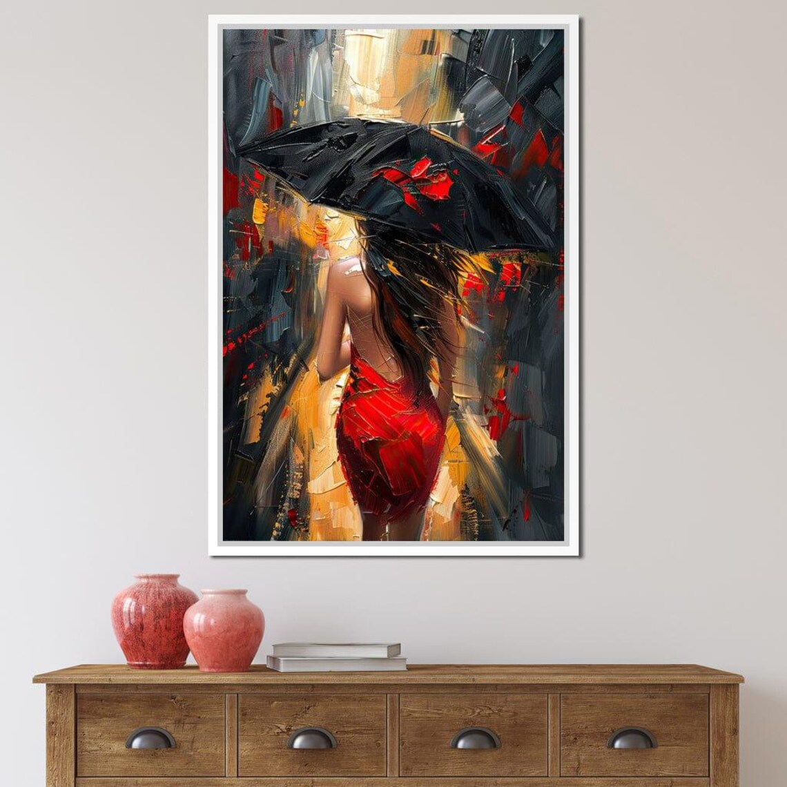 Rainy Stroll in Bold Brushwork Canvas Print Romantic Wall Art Modern ...
