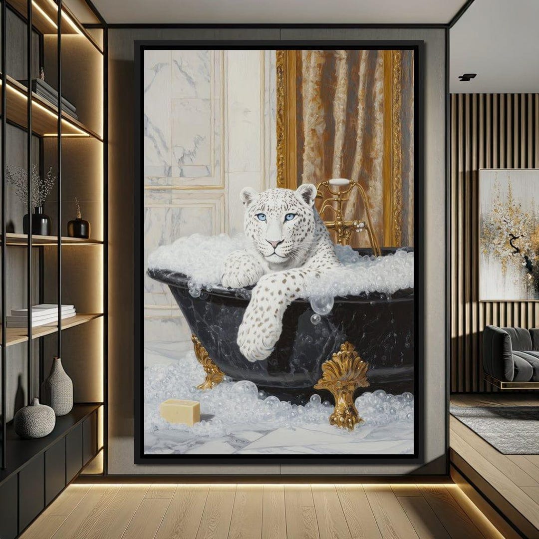 Majestic Snow Leopard Soak in Luxury: Bold Animal Art | Elegant Home ...