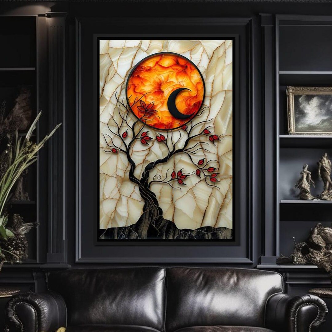 Solar Flare Through Leaves: Vibrant Sun and Moon Tree Art | Warm Light ...