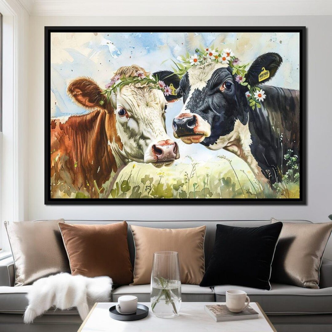 Pastoral Spring Bovine Portrait: Farmhouse Decor, Rustic Wall Art ...