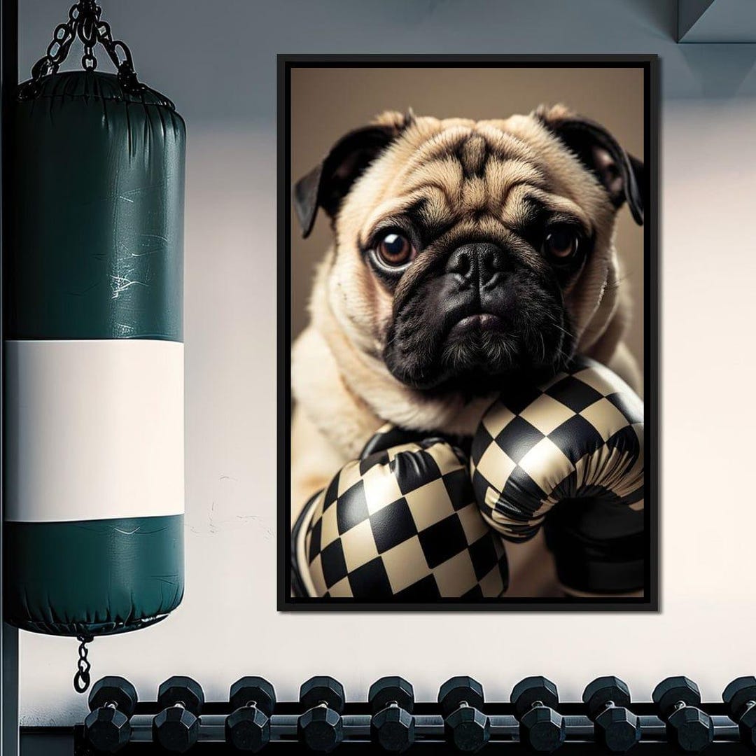 Pug Pugilist: Cute Boxing Dog Art | Home Decor | Funny Pet Illustration ...