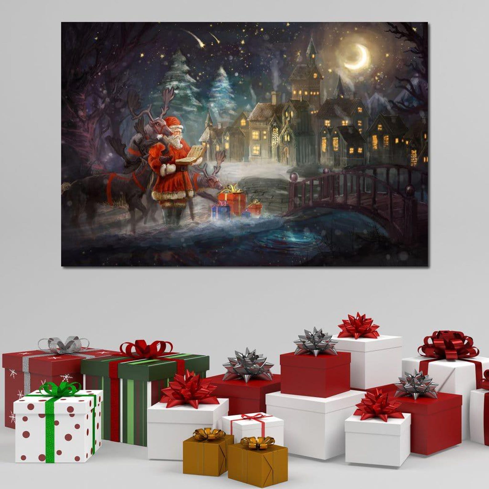 Santa Claus on Christmas Eve: Holiday Wall Art | Festive Home Decor ...