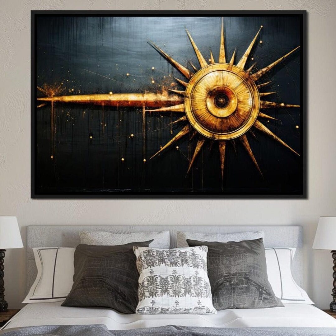 Golden Sunlight Eruption: Starburst Wall Art Modern Home Decor Abstract ...