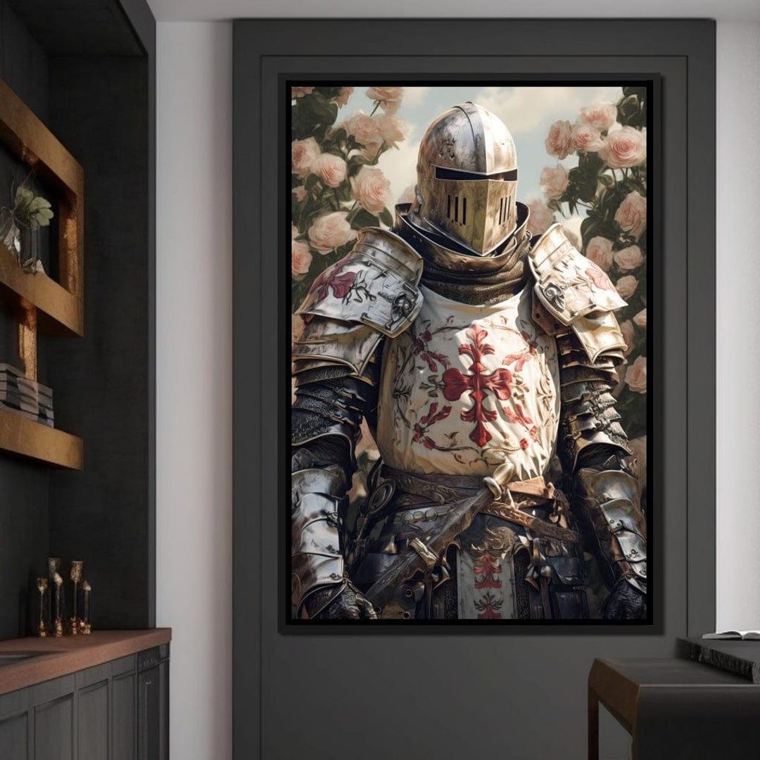 Knight of Roses in Golden Armor: Fantasy Decor, Warrior Art, Medieval ...