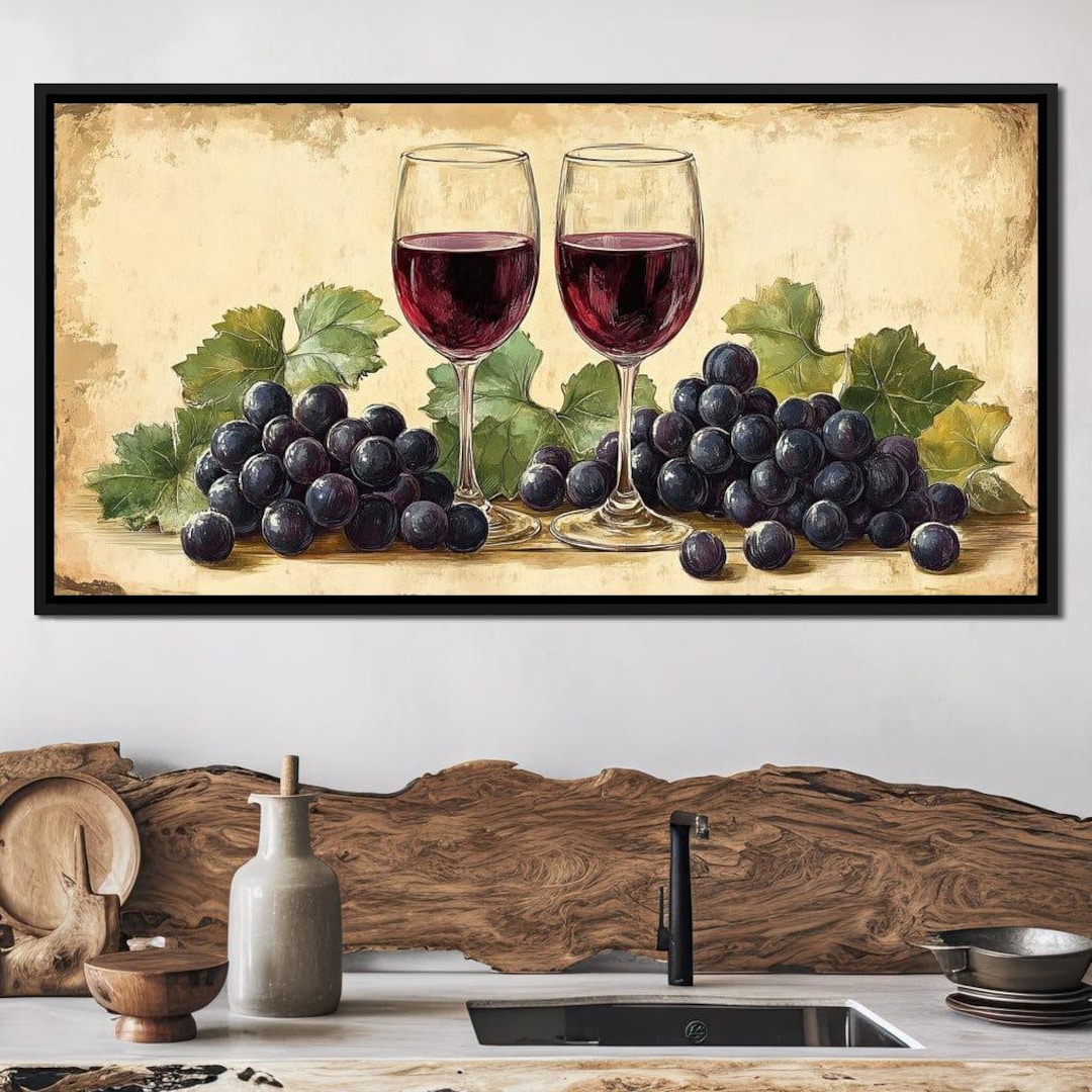 Grapes and Wine Delights: Elegant Home Decor Kitchen Wall Art Vineyard ...