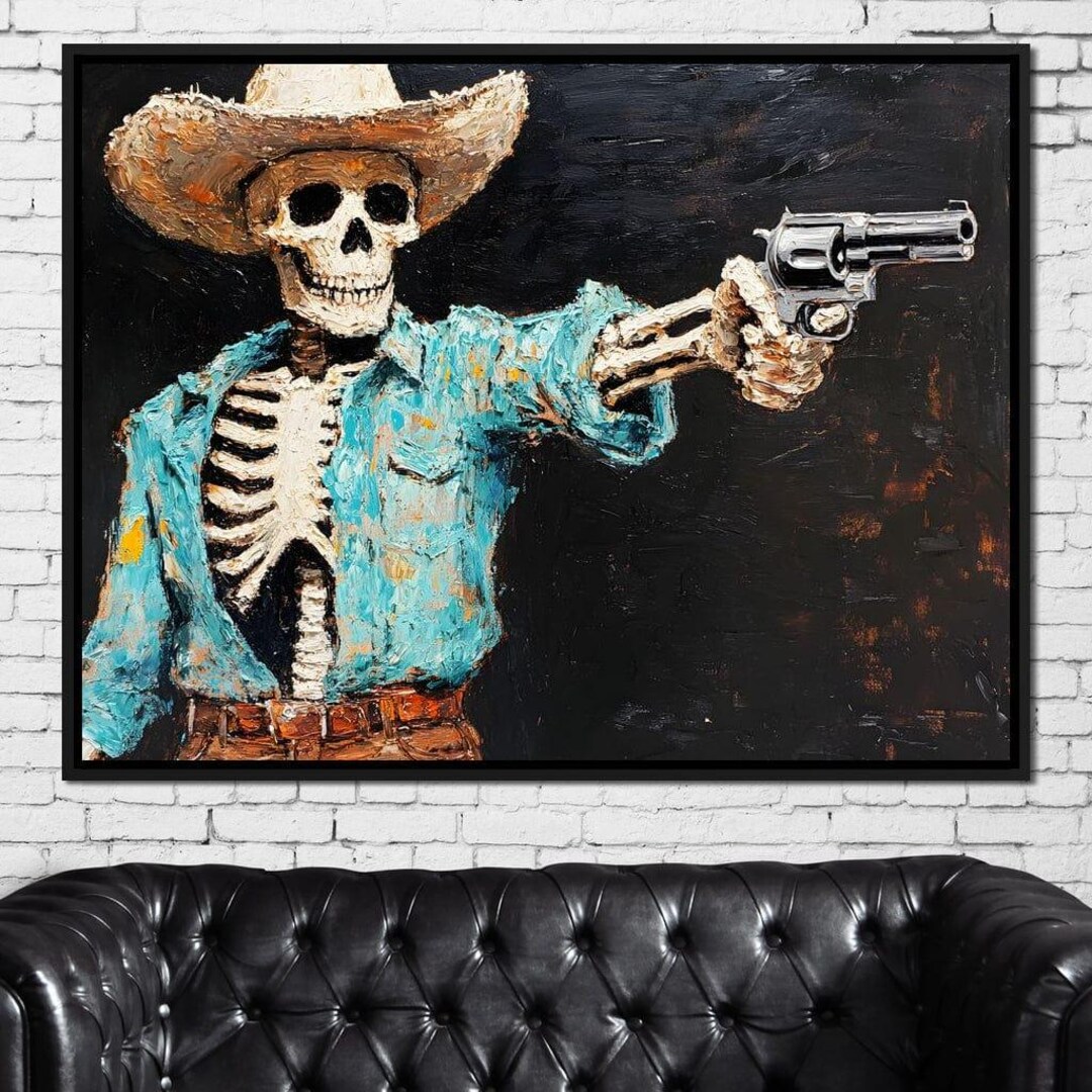 Cowboy Skeleton in Denim: Unique Western Wall Art | Rustic Home Decor ...