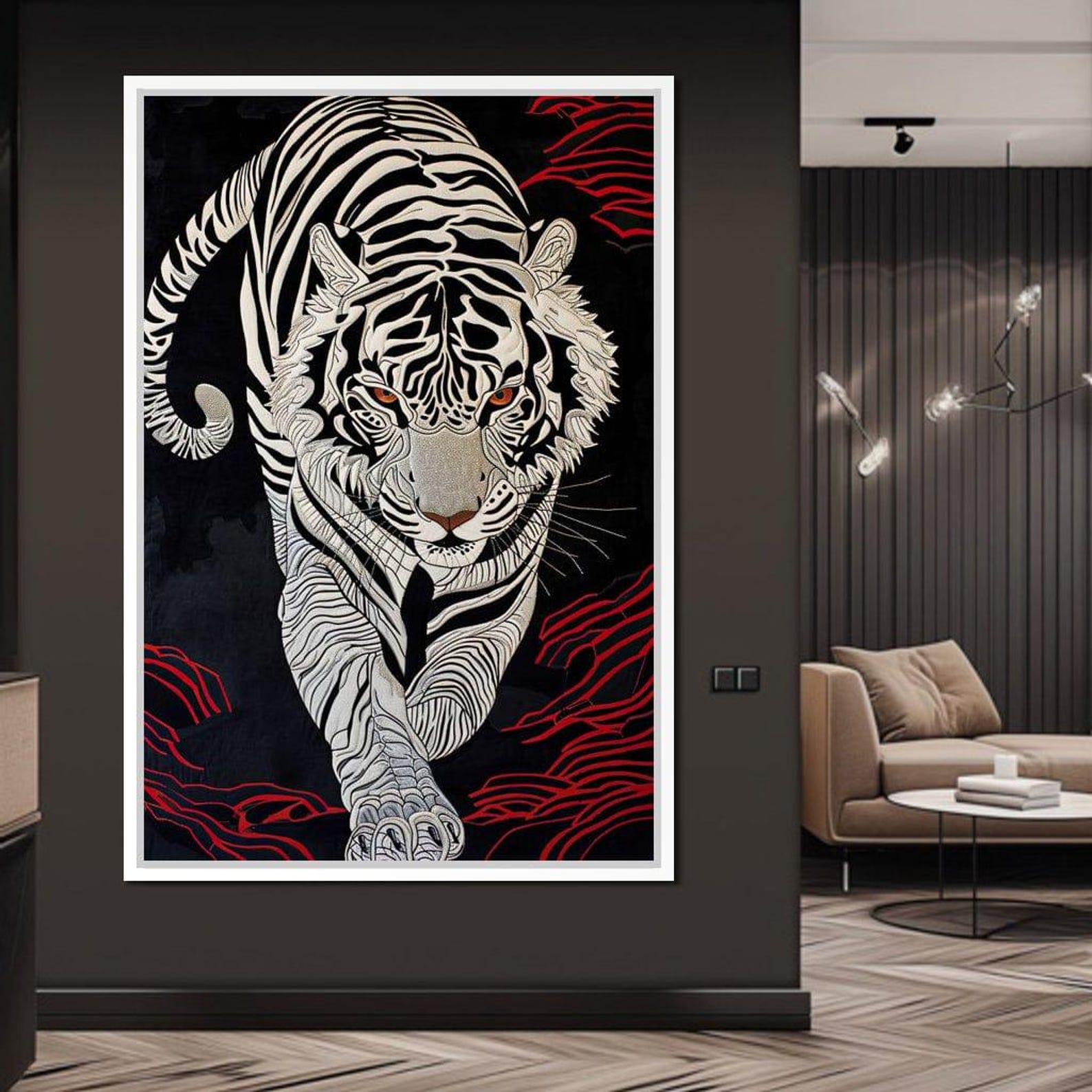 White Tiger of Shadows | Mystical Tiger Wall Art | Bold Colors Home ...