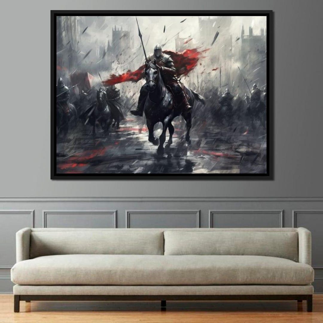 Majestic Warfare in Monochrome: Epic Knight Wall Art | Dark Fantasy ...