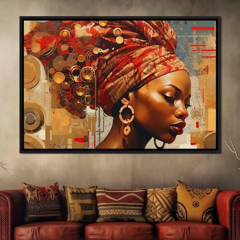 African Portrait Dingane - Bold African Art Print | Beige, Brown, Red ...