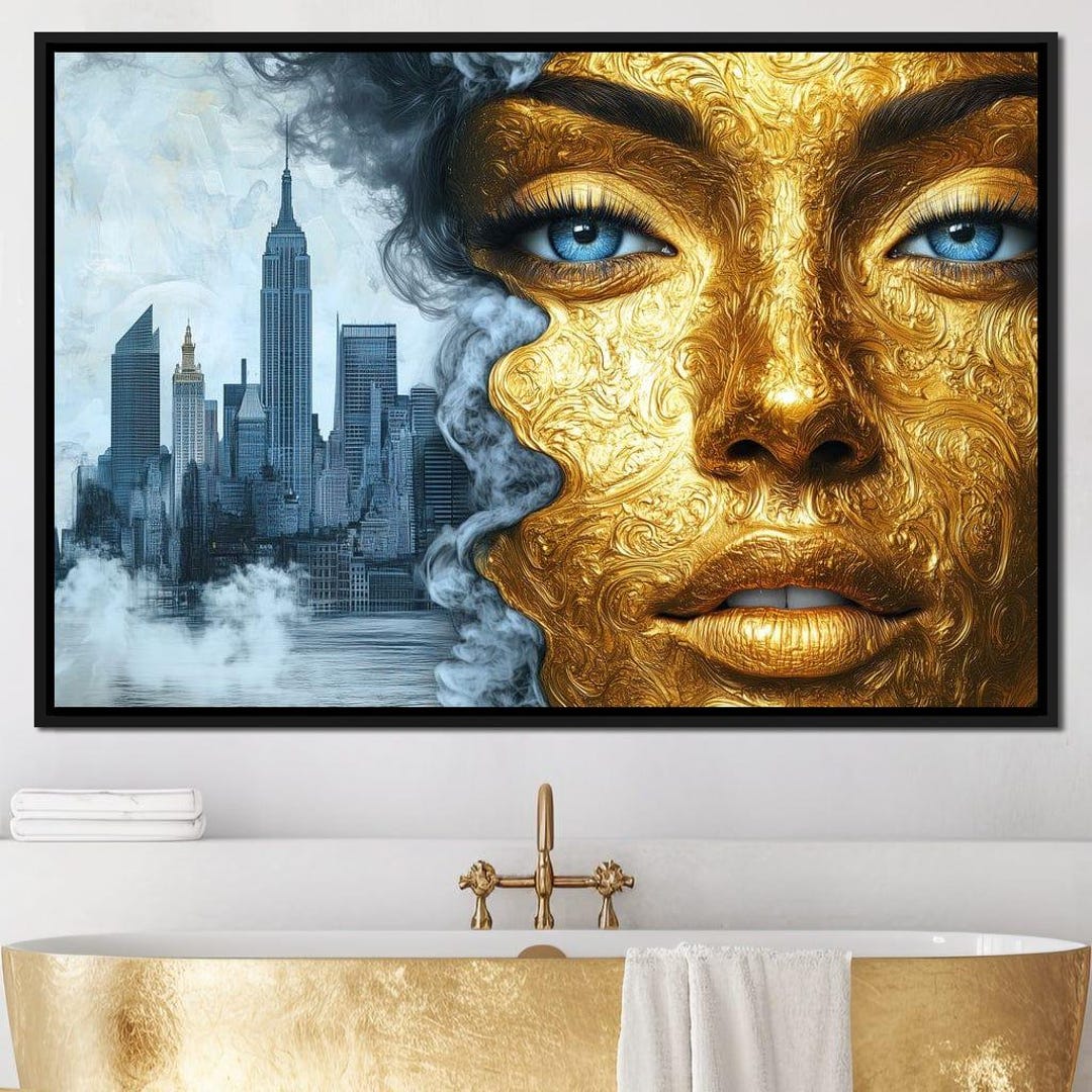 Golden City Reflection Enigma - Tanni Cylon | Urban Art | Gold & Blue ...