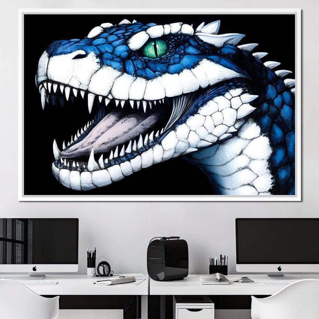 Predatory Raptile: Dragon Wall Art | Blue Serpent Print | Mythical ...