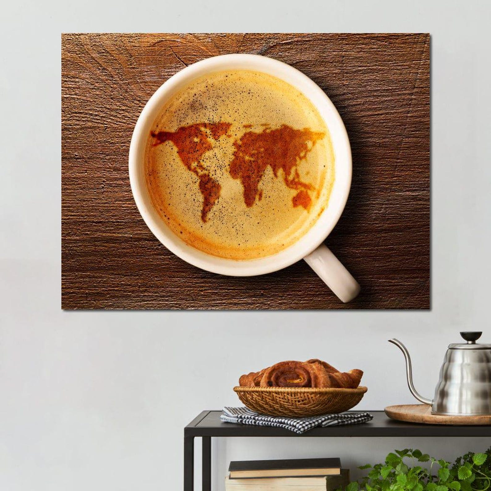 World Map Coffee Cup: Coffee Themed Wall Art | World Map Decor | Travel ...