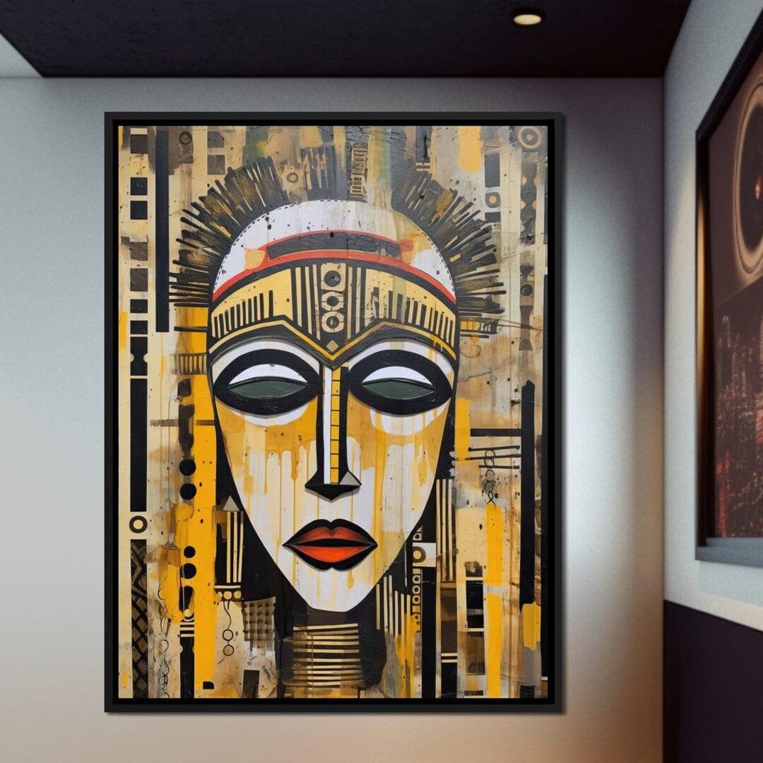 Tribal Mask 04 - Sakeem Gibbs | African Art | Yellow & White Modern ...