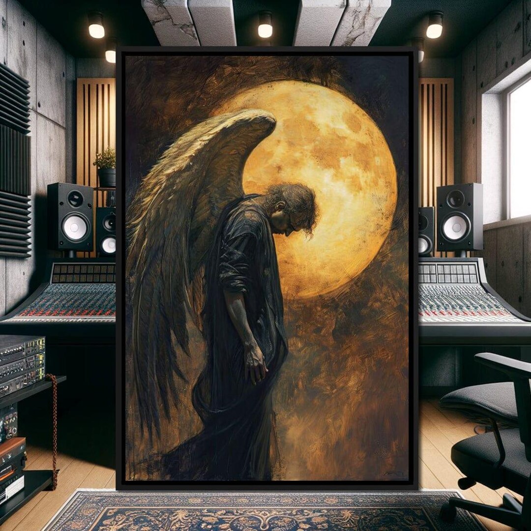 Lunar Shadow Seraph: Moonlit Angel Wall Art Dark Fantasy Home Decor ...